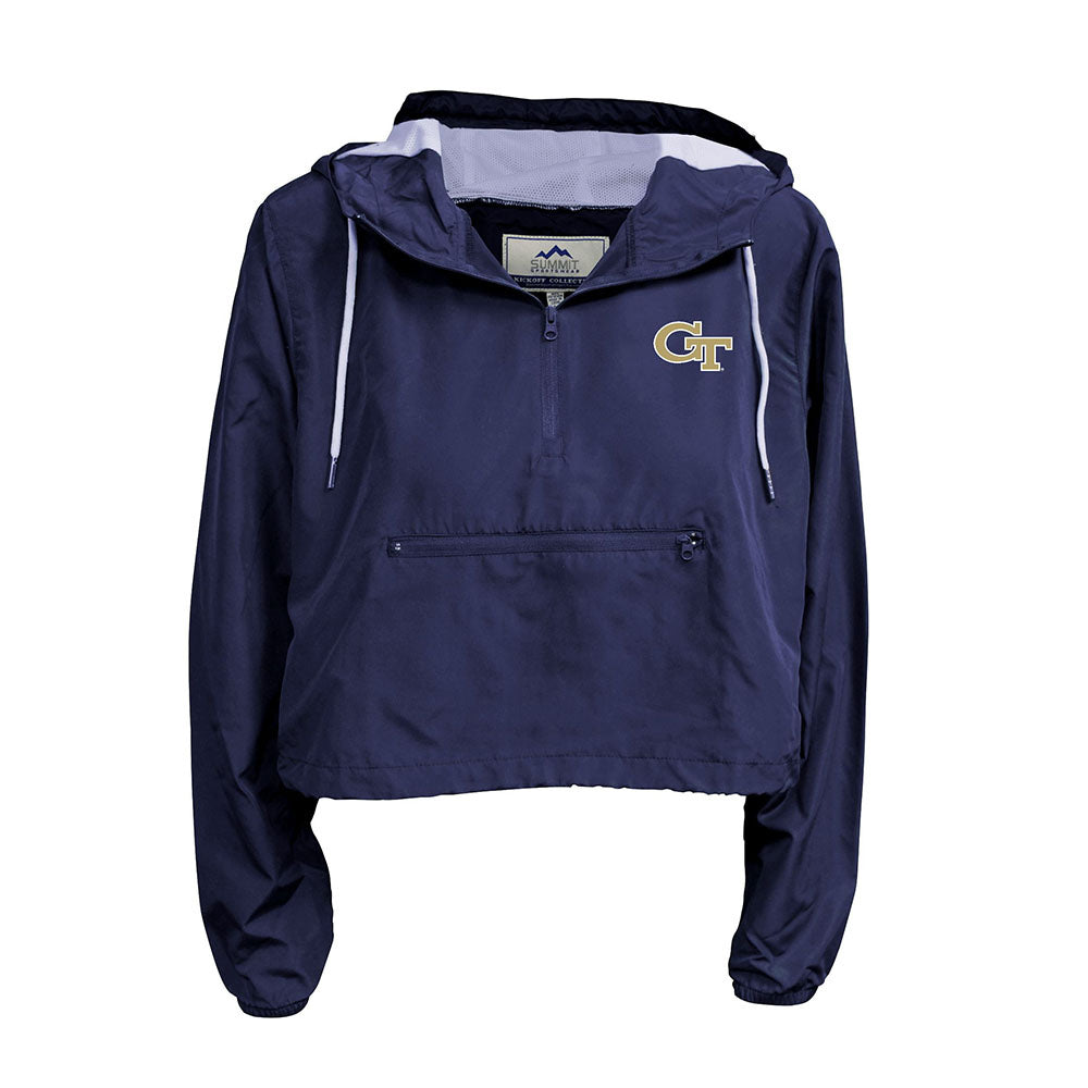 Ladies Georgia Tech Yellow Jackets Navy Crop Packable 1/4 Zip Rain Jac ...